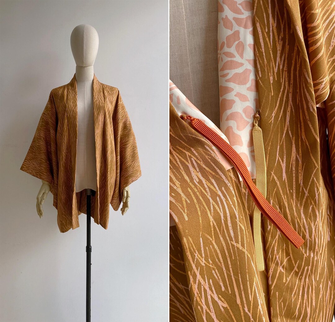 Vintage 1950s Ashi Orange Silk Haori Kimono Robe XS S M L, Midcentury ...