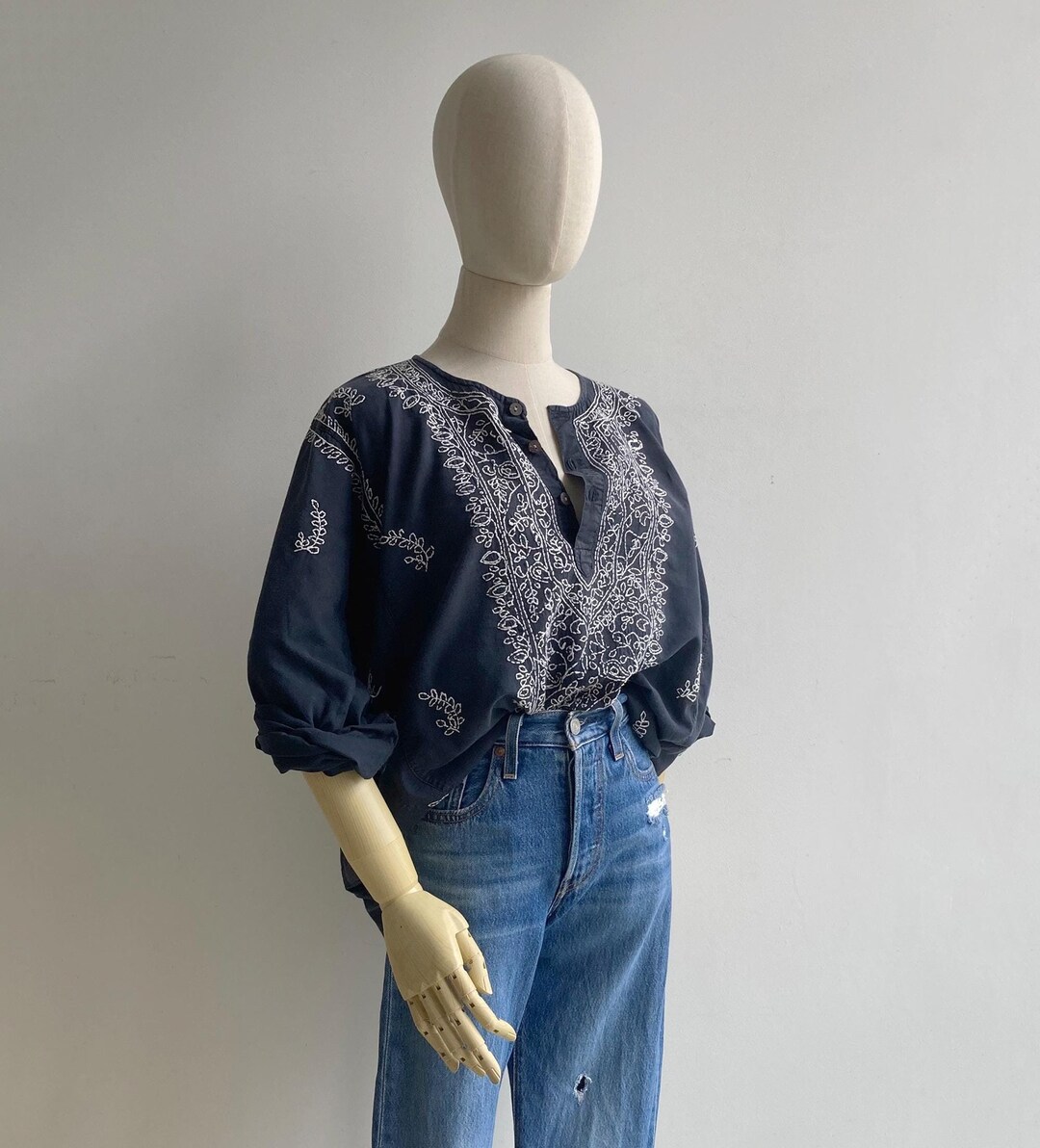 Vintage 1990s Boho Embroidered Indian Tunic Blouse L XL XXL, Summer ...