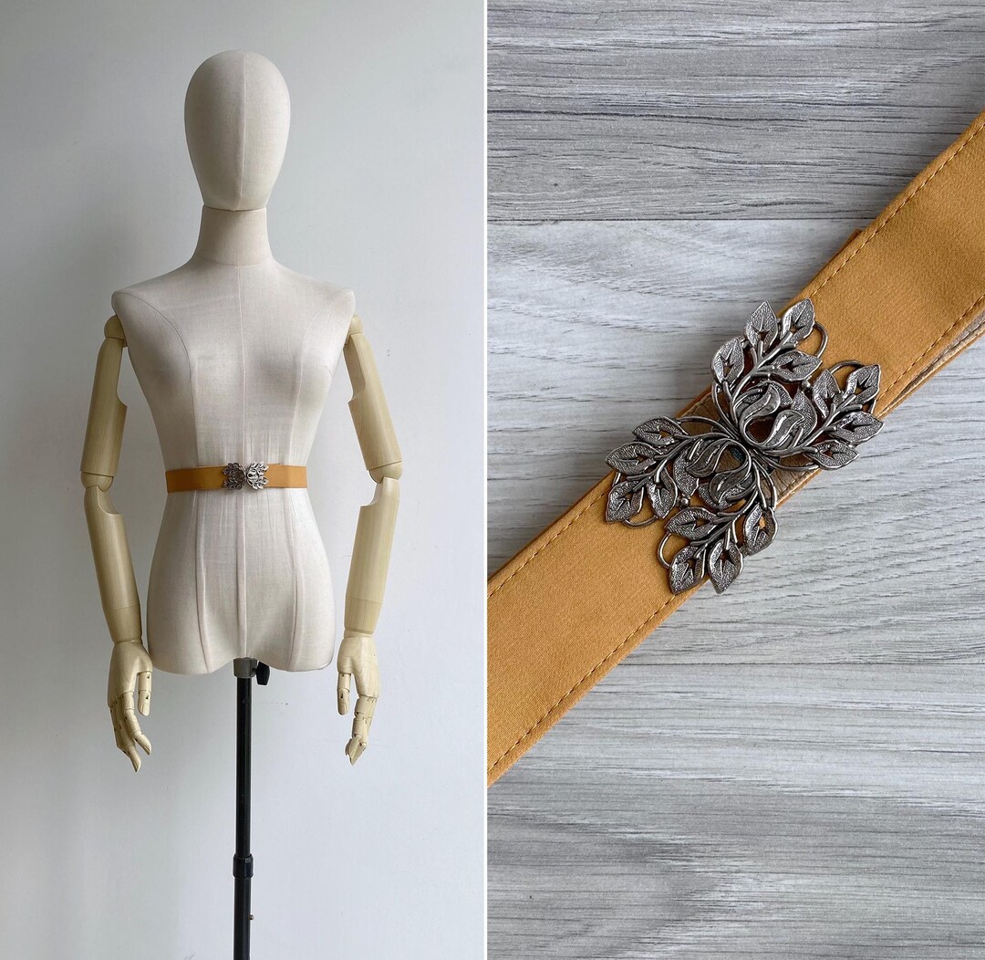Oct Sale Vintage '80s Mustard Yellow Belt With Floral Buckle XS S M - Etsy