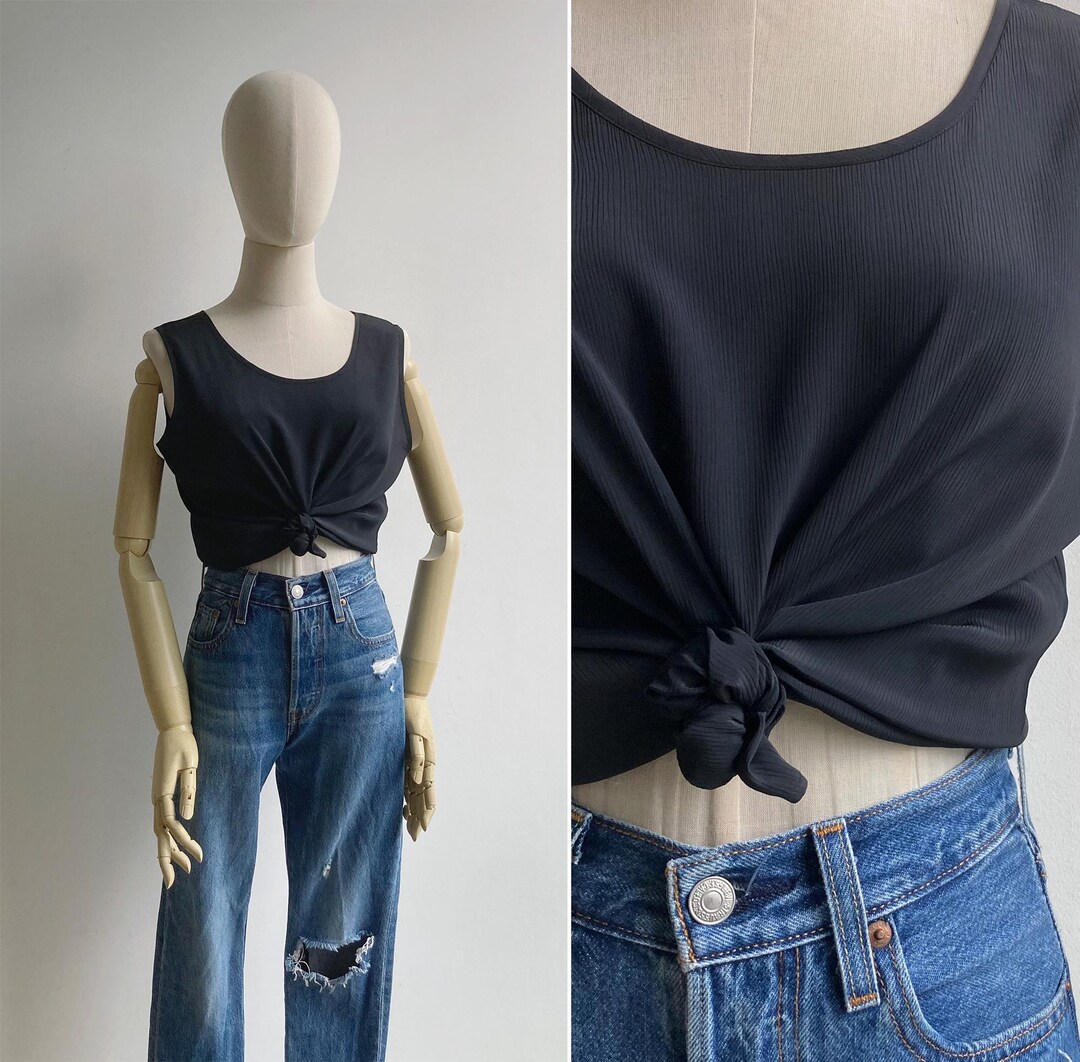 Vintage 80s Classic Black Slouchy Tank Top S-M, Relaxed Fit Sleeveless ...