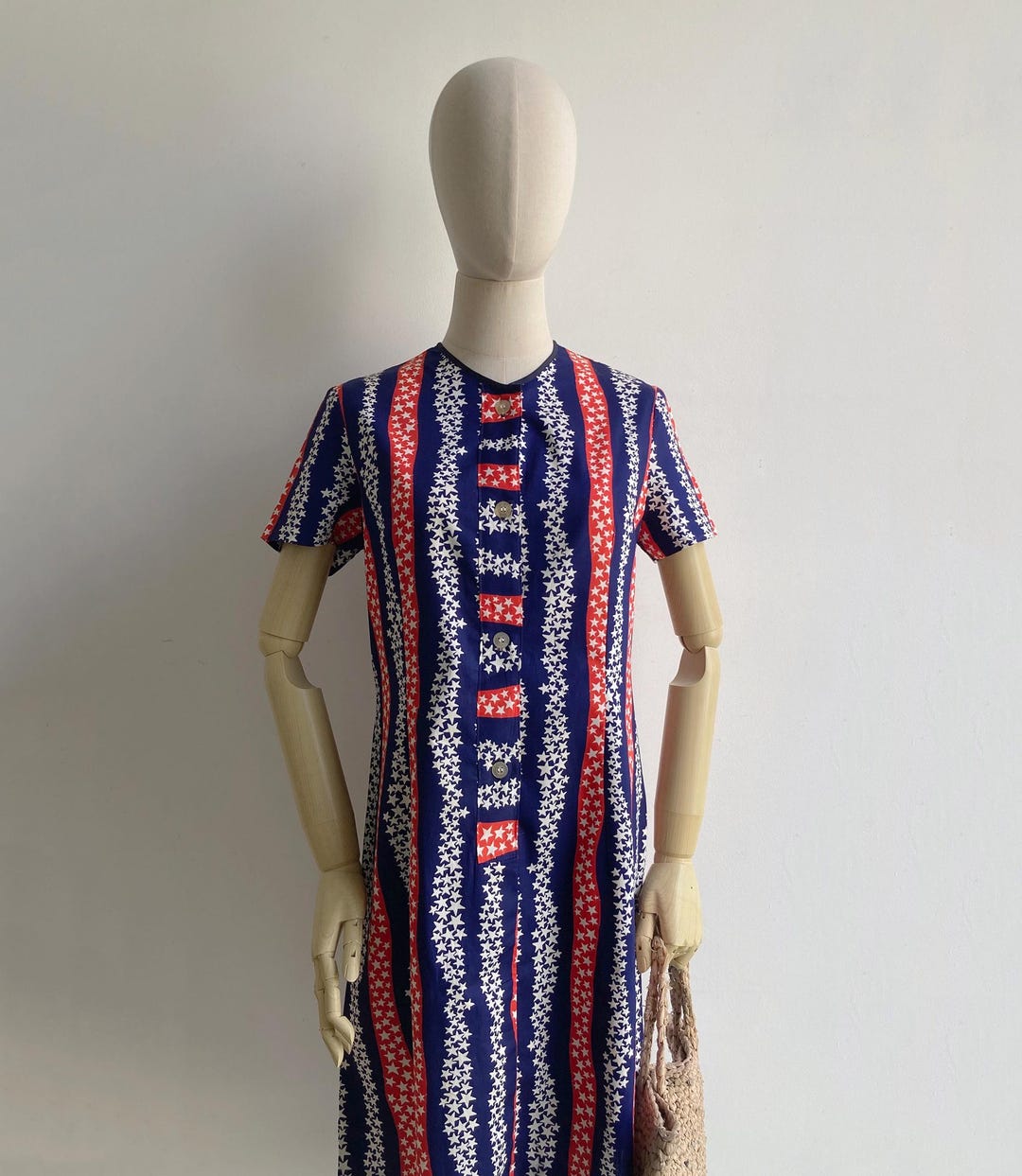 Vintage 1970s Stars & Stripes Mod Cotton Shift Dress S-M, Patriotic ...