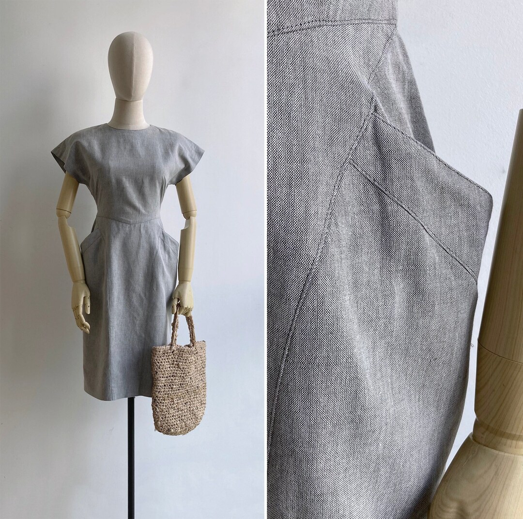 Oct Sale Vintage '80s Heather Grey Wiggle Dress With Standout Pockets ...