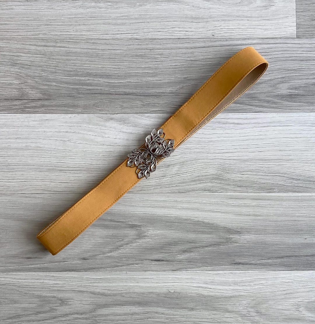 Vintage 1980s Mustard Yellow Belt With Floral Buckle XS S M, Retro ...