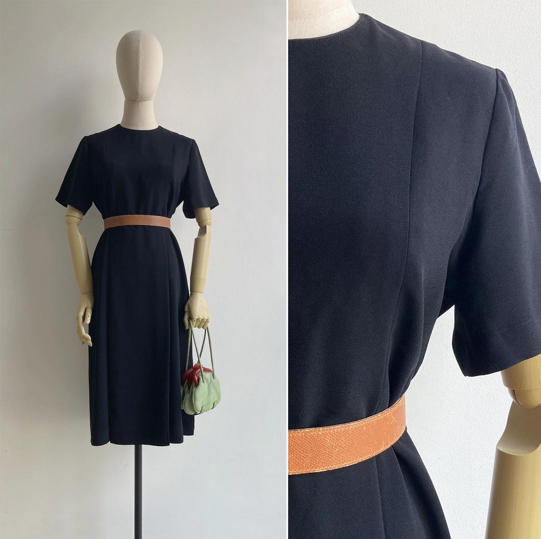Vintage 1980s Japanese Smart Little Black Dress M, High Waisted A-line ...