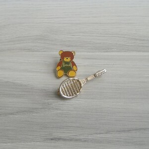 Vintage '80s Harrods Teddy Bear Pin Badge & Gold Tennis Racket - Etsy