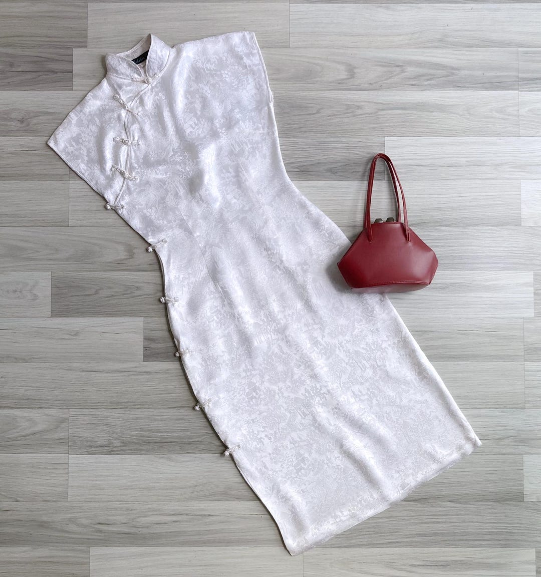 Vintage 1960s White Silk Brocade Cheongsam With Knot Buttons XS-S, Fukubon Japanese Retro Qipao ...