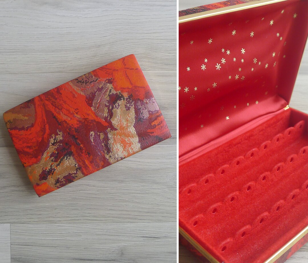 Vintage '60s Red Abstract Clam Shell Jewelry Box Earring Travel Case - Etsy