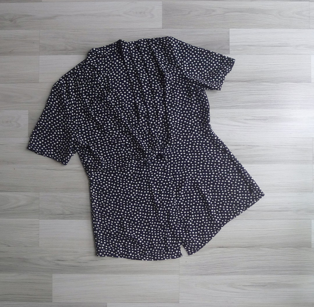 Vintage 1980s Black & White Polka Dot Blouse Jacket – Retro Tunic With ...