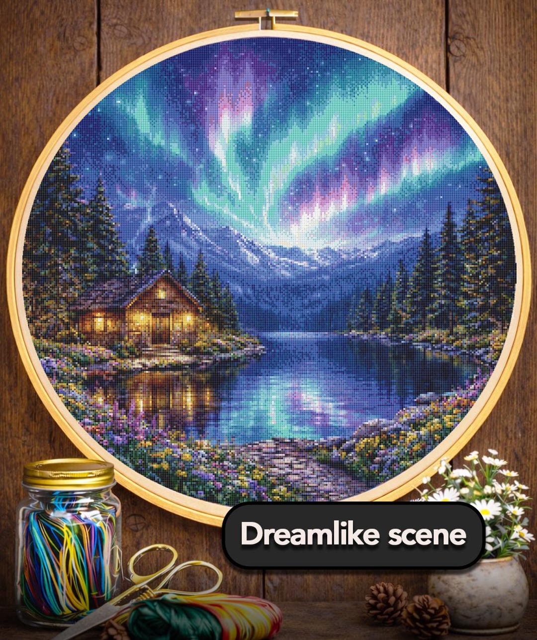 Cross Stitch Pattern - Mountain Aurora at Water's Edge - Instant ...