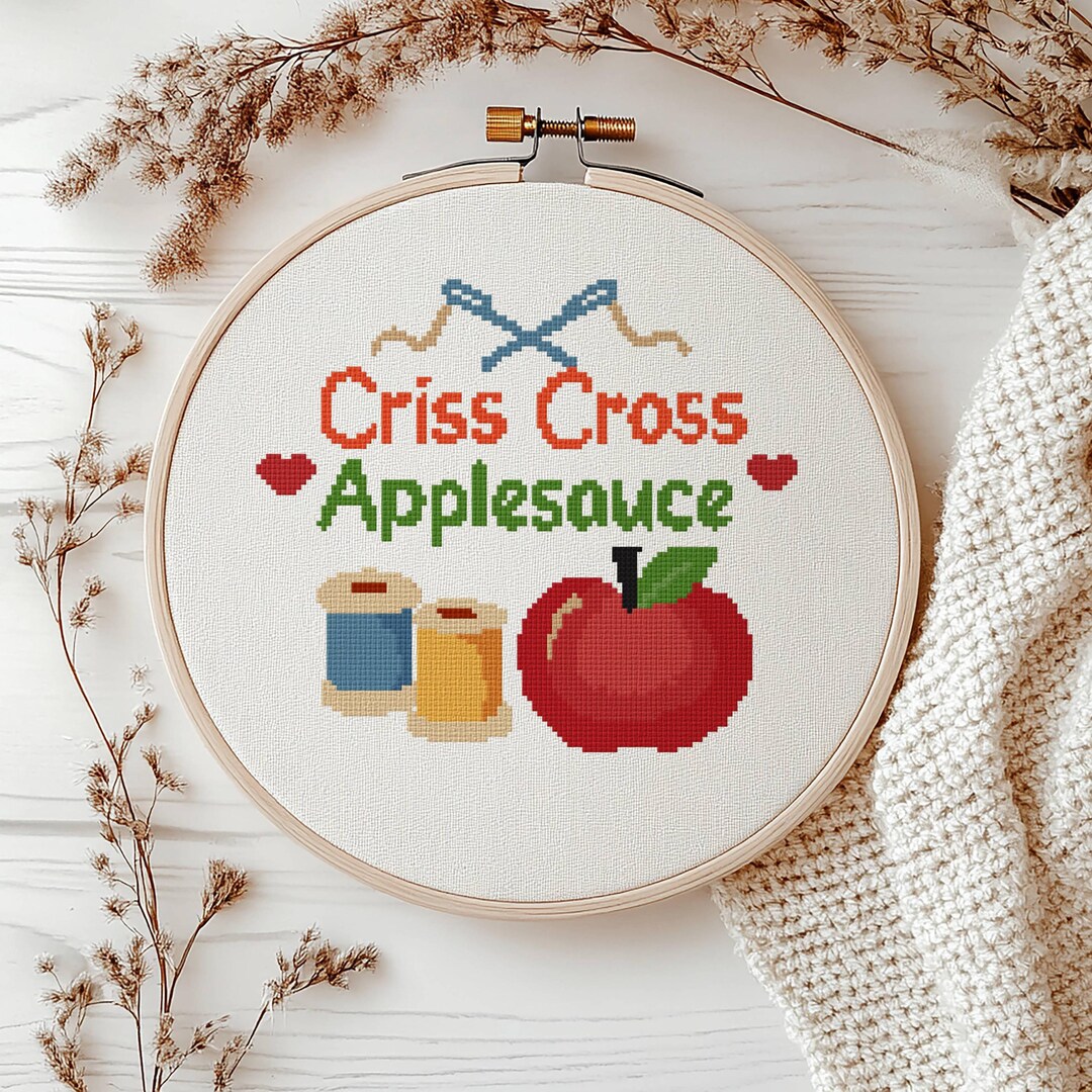 Criss Cross Applesauce Stitch Pattern PDF, Funny Embroidery Project ...
