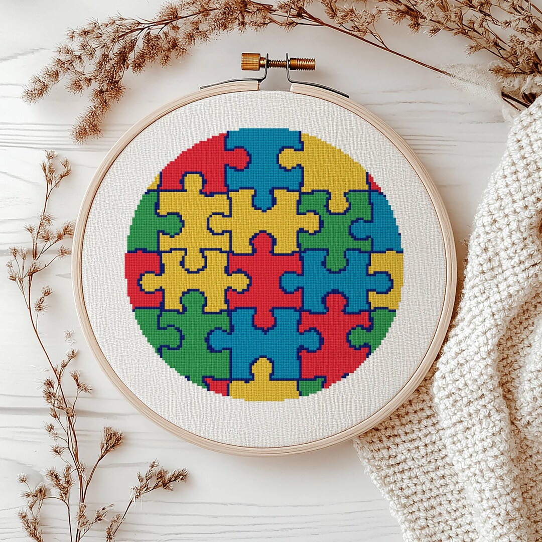 Puzzle Pieces Cross Stitch Pattern PDF, Modern Game Embroidery Project ...