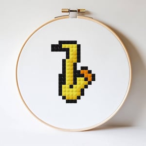 MICRO Saxophone Cross Stitch Pattern, Mini Music Embroidery Project ...