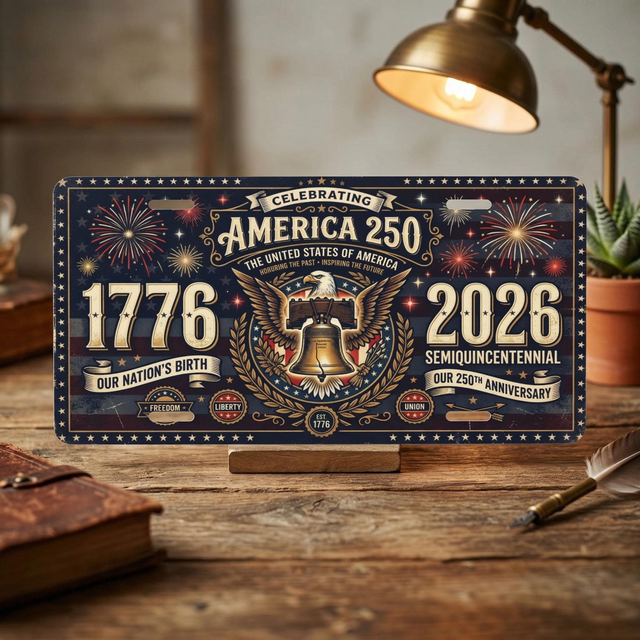 America 250th Anniversary Aluminum License Plate, Vintage Patriotic USA ...