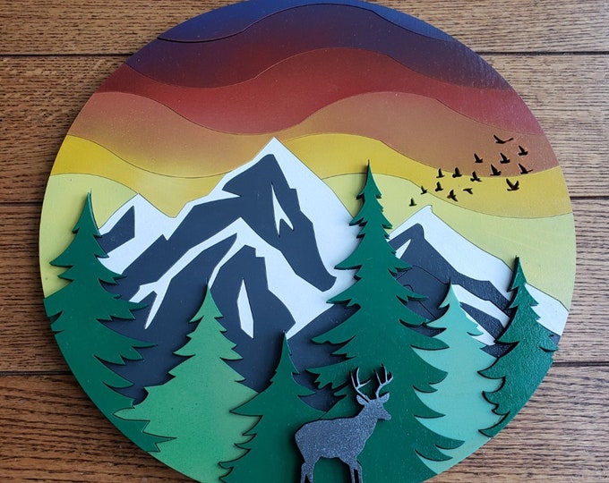 Layered Mountain Scene Laser Files Pine Trees Laser Cut Art Mountain ...