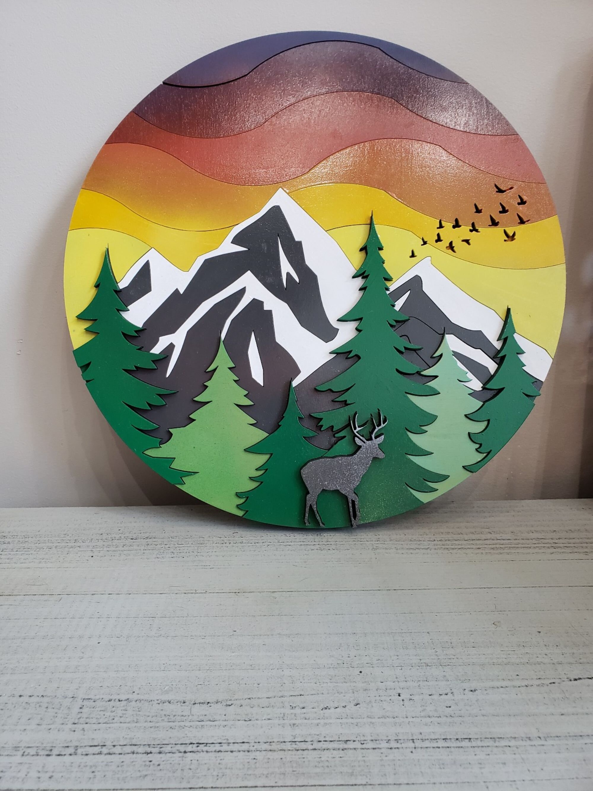 Layered Mountain Scene Laser Files Pine Trees Laser Cut Art Mountain ...