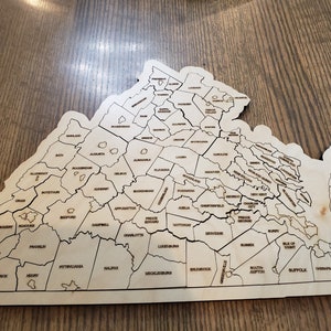 Virginia State Puzzle Counties Map Free Shipping - Etsy