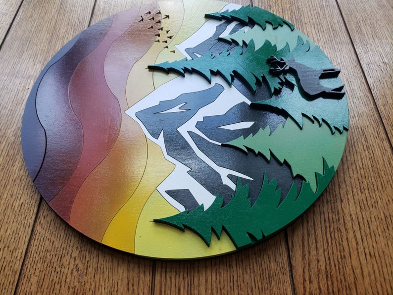 Layered Mountain Scene Laser Files Pine Trees Laser Cut Art Mountain ...