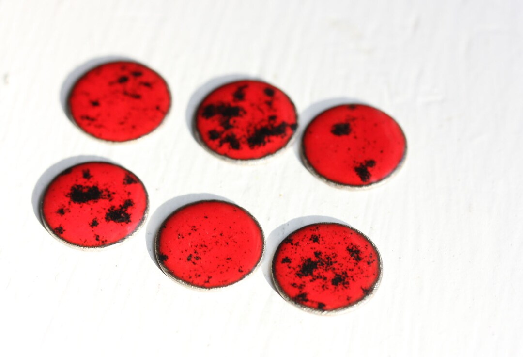 Red Circle Cabochons, Metal Cabochons, Enamel Cabochons, Round Enamel ...