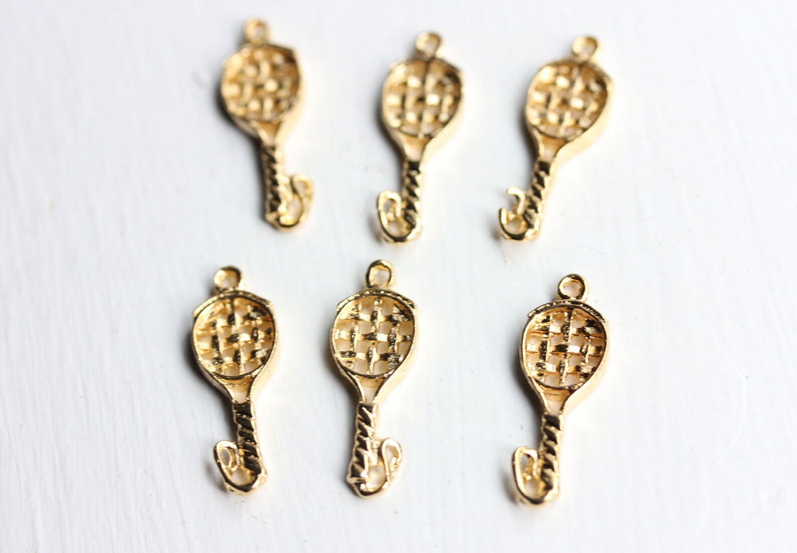 Gold Tennis Charms, Tennis Racket Charm, Tennis Charm, Sports Charm (6x ...