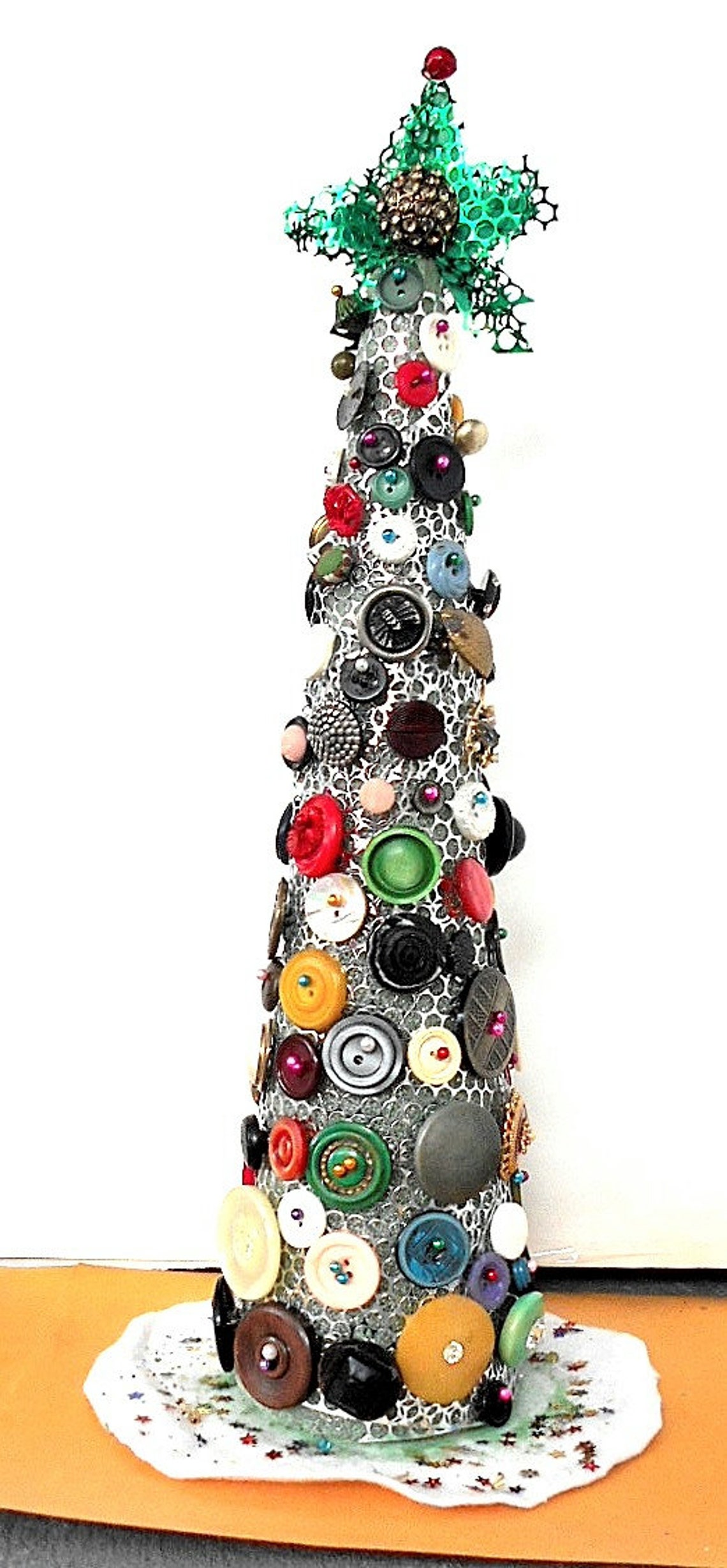 Vintage Button Rhinestone & Pearl Silver Christmas Tree 150 | Etsy