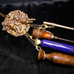 CHATELAINE Small Necklace 1940 Brass Winged Cherubs Pin, Tiny GF ...