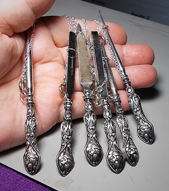 SALE Sterling CAMEO 1920 Chatelaine Sewing Tool Cheru… - Gem