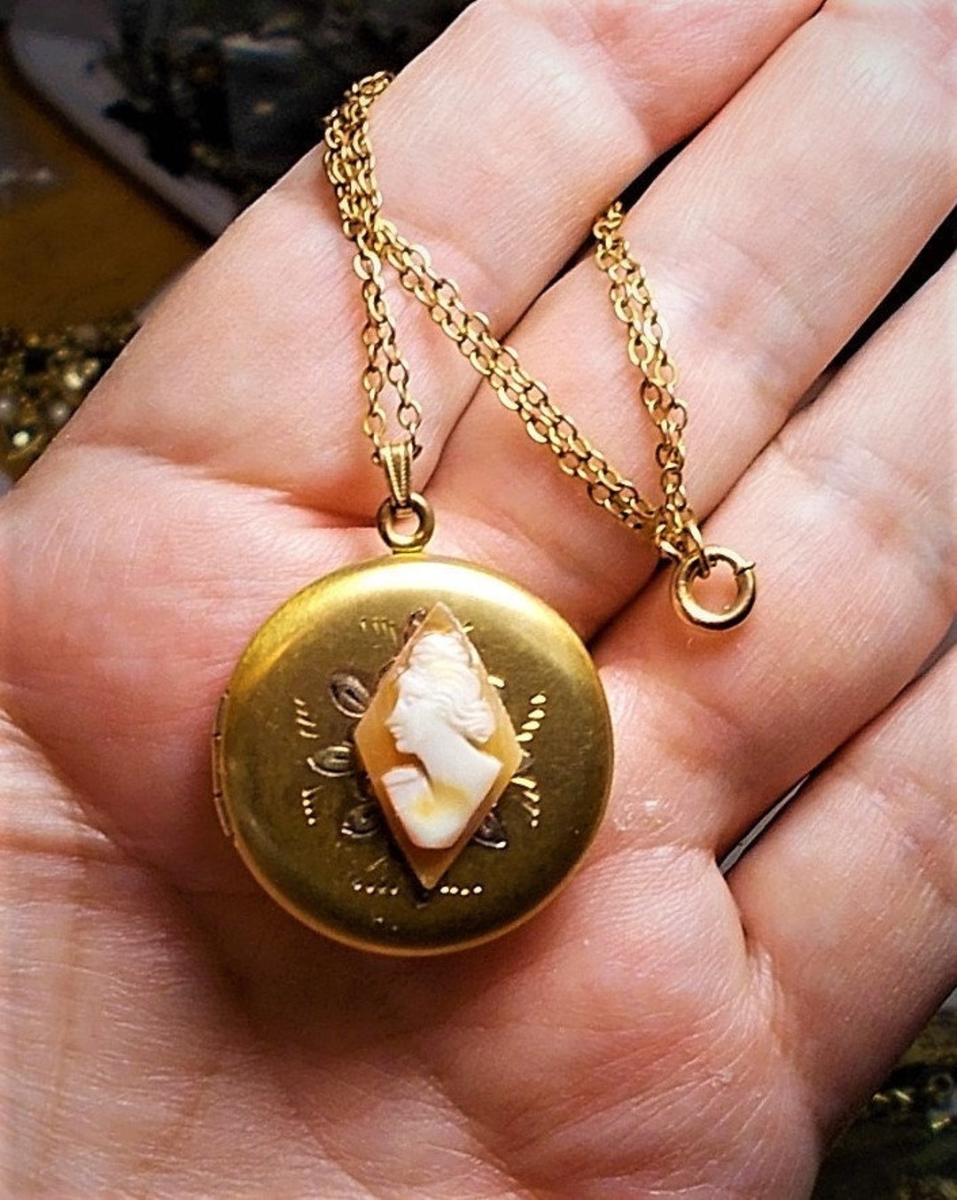 1940s 10K Gold Filled Cameo PICTURE LOCKET, marked Twice Inside & Once ...