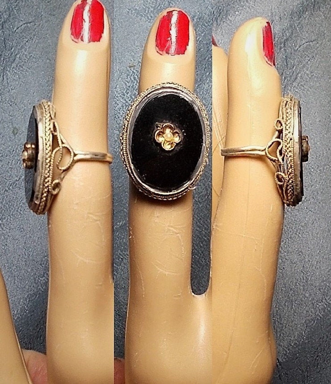 SALE1 Victorian Black Jet Glass Seed Pearl Ring, Large Early 1900s ...