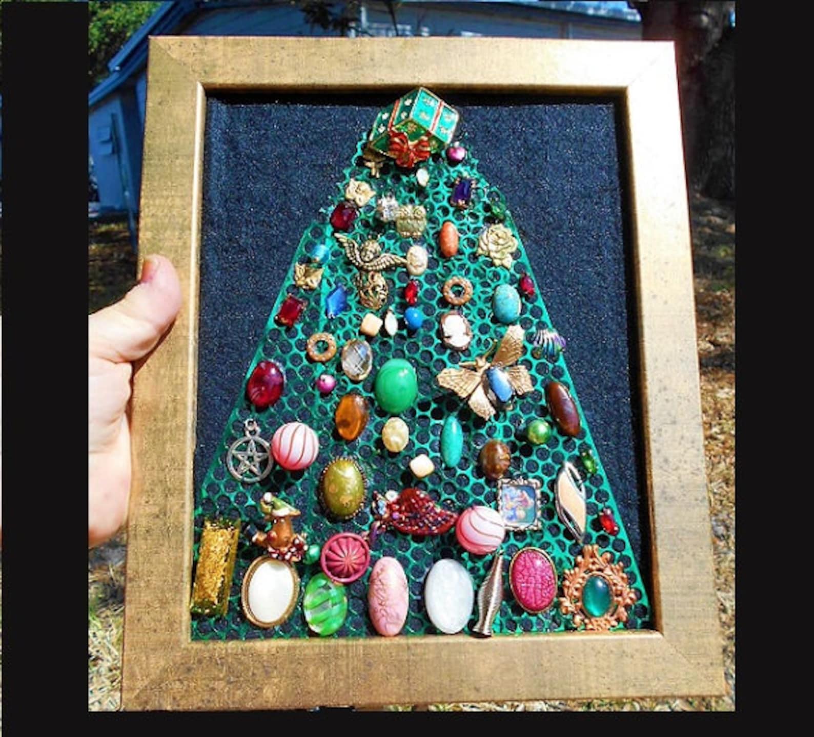 SALE Sparkling Rhinestone Christmas Tree 50+ Large Ring Stones Genuine ...