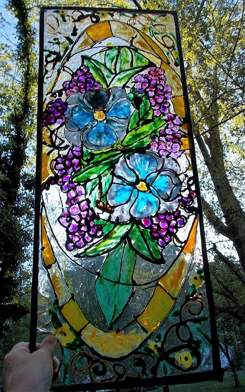 Large Liquid Stained Glass Painting of Petunias on Thin - Etsy