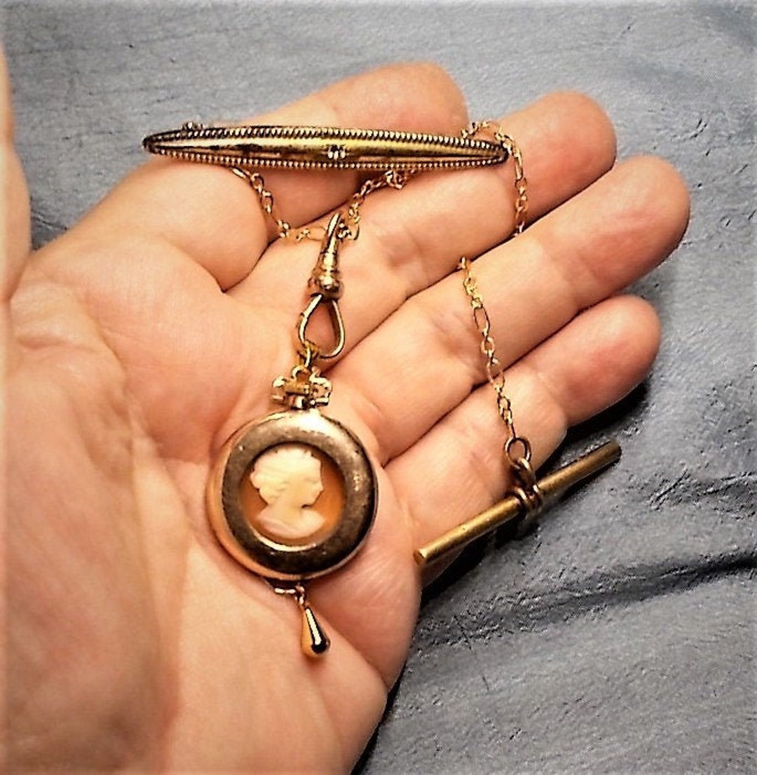 SALE Victorian Cameo Watch Fob Gold Plated, Cameo One Side, Monogram ...