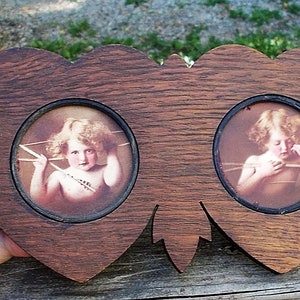 TRAMP ART Wood Heart Frame of Cupids W/ Bows 1940 Hand Etched - Etsy
