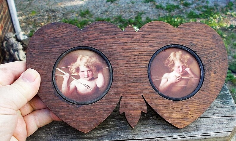 TRAMP ART Wood Heart Frame of Cupids W/ Bows 1940 Hand Etched - Etsy
