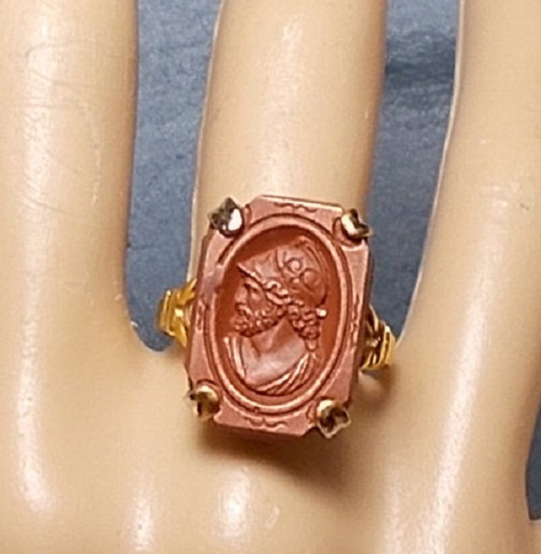 1 Copper Roman Centurion Cameo RING Ornate Helmet, Full Beard, Curly ...