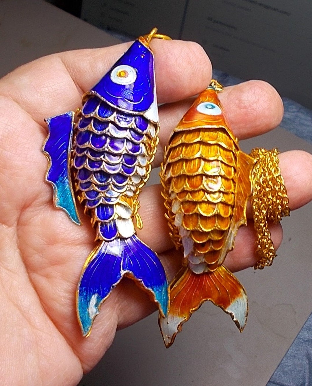 Vintage Articulated Enameled FISH Necklace 79,90 EACH Blue or Orange ...