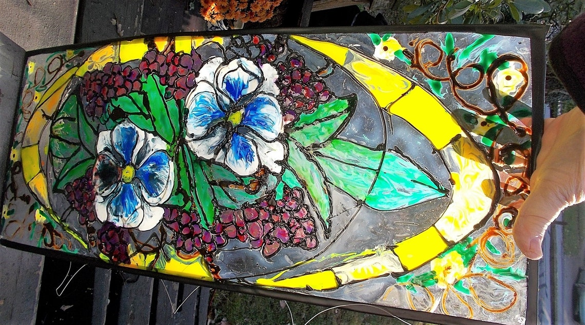 Large Liquid Stained Glass Painting of Petunias on Thin - Etsy