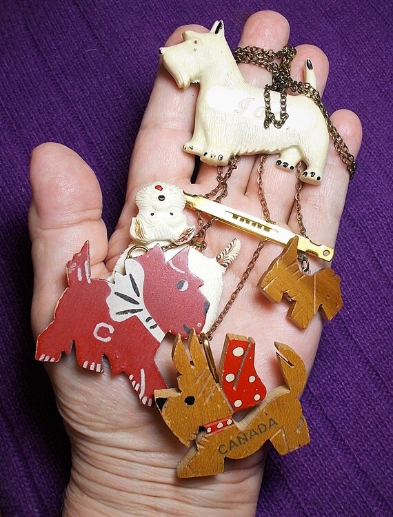 SALE 1940 Bakelite, Wood, Celluloid 5 Scottie Chatela… - Gem