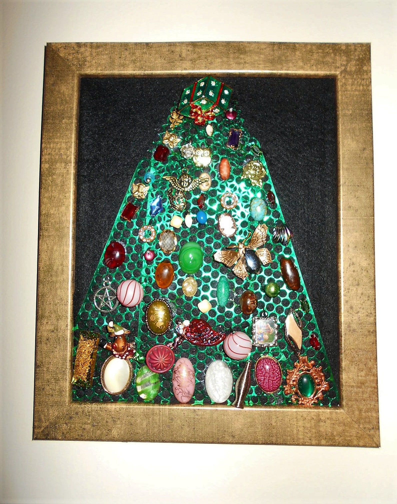 SALE Sparkling Rhinestone Christmas Tree 50+ Large Ring Stones Genuine ...