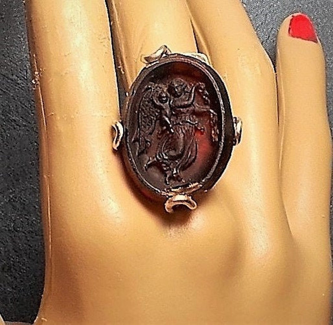 Large Dark Glass Angel Cherub RING Thick 1 1/8 Oval W/ 1910 Darkest ...
