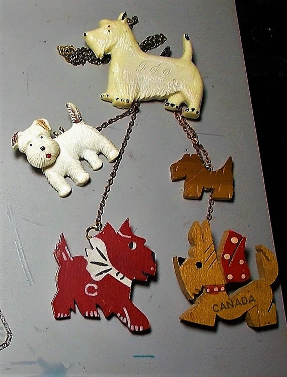 SALE 1940 Bakelite, Wood, Celluloid 5 Scottie Chatela… - Gem