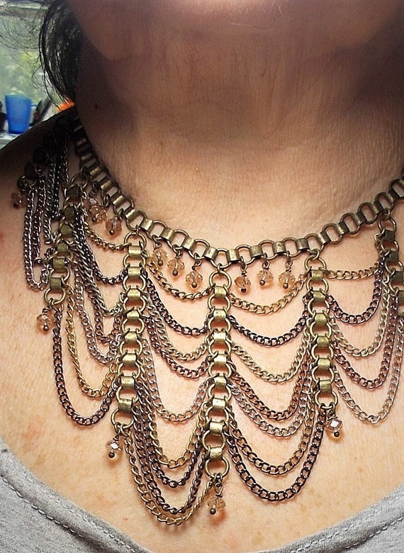 1980 Metal Swag Bookmark Crystal Necklace .Festoon of… - Gem