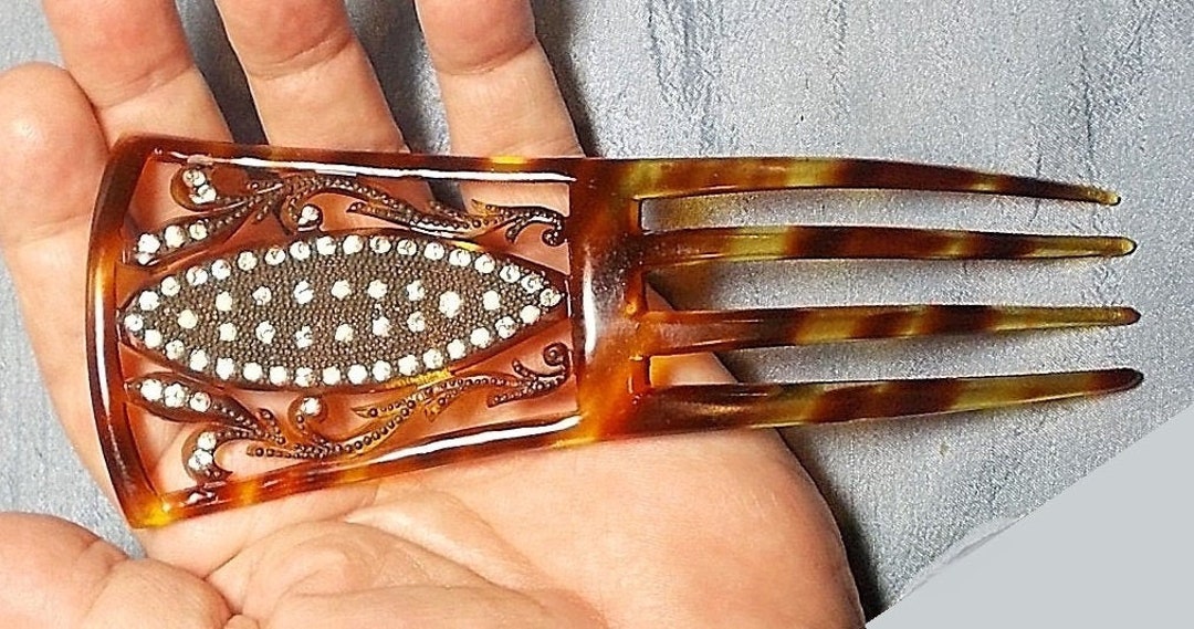 SALE 1920 RHINESTONE COMB Geometric Pierced Carved Glittering Tortoise ...