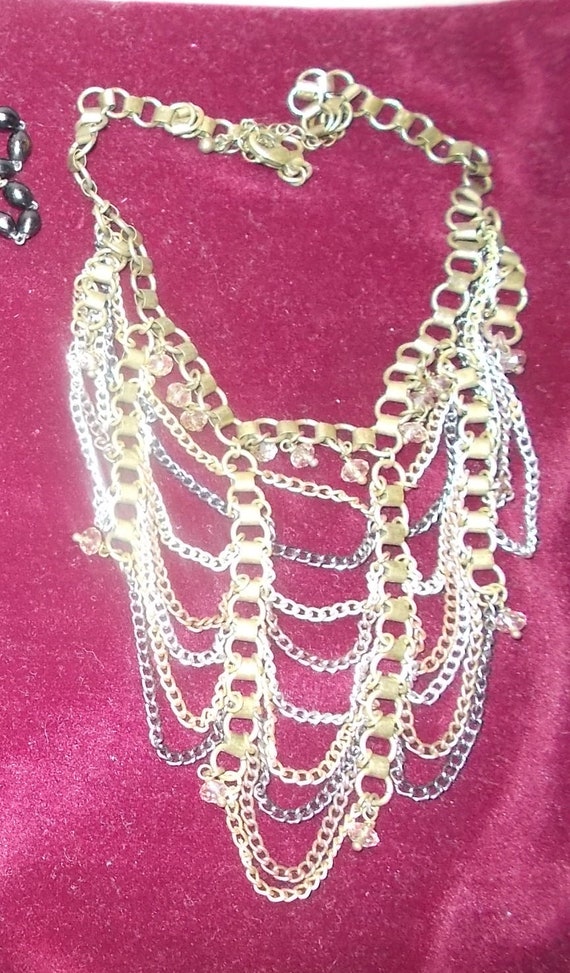 1980 Metal Swag Bookmark Crystal Necklace .Festoon of… - Gem