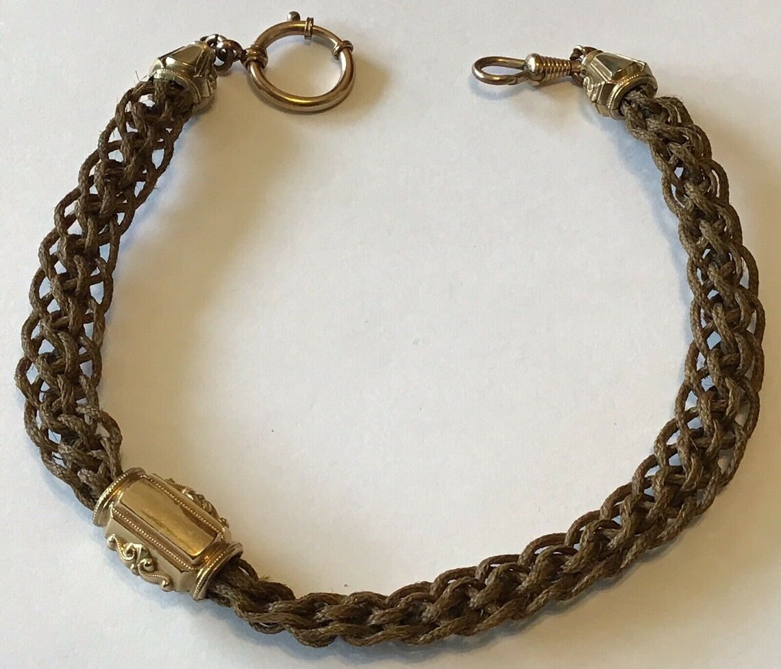 Victorian Woven Mourning Hair Watch Fob or Necklace W/ Gold Tone ...
