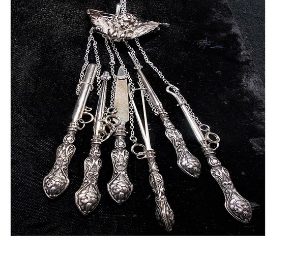 SALE Sterling CAMEO 1920 Chatelaine Sewing Tool Cheru… - Gem