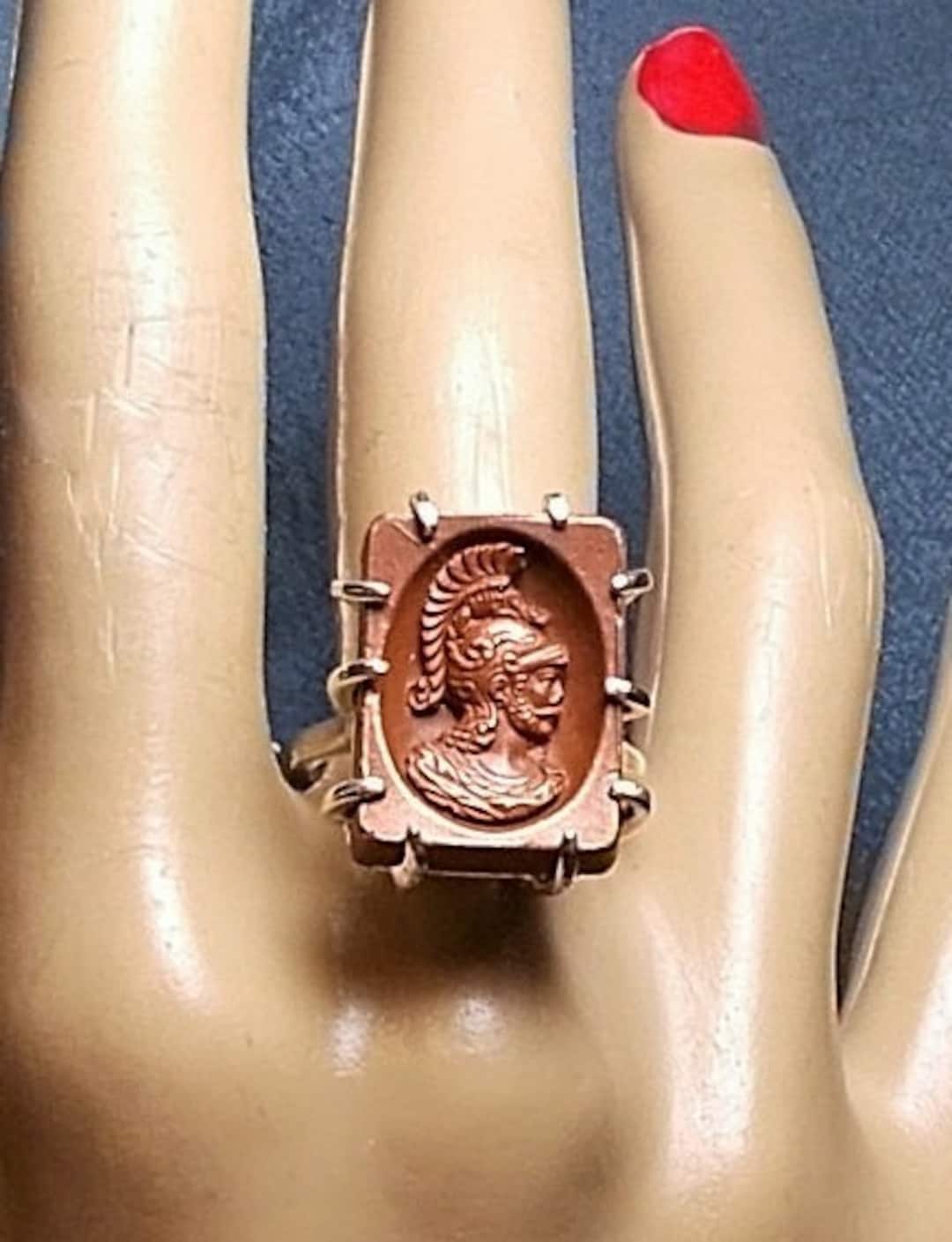 SALE 1 Copper Roman Centurion Cameo RING Plume Helmet DRAGON Laying ...