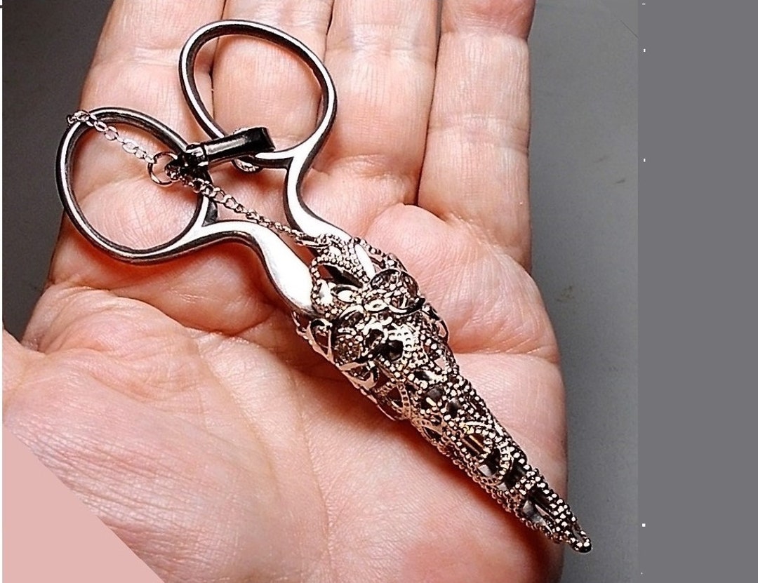 1930 3 3/4" Carbon Steel Scissors Chatelaine W/ Silver Tone Filigree ...