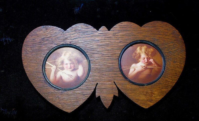 TRAMP ART Wood Heart Frame of Cupids W/ Bows 1940 Hand Etched - Etsy