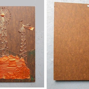 SALE Copper & Wire String Art, " This Ol" Farm". Copper Carved Log ...