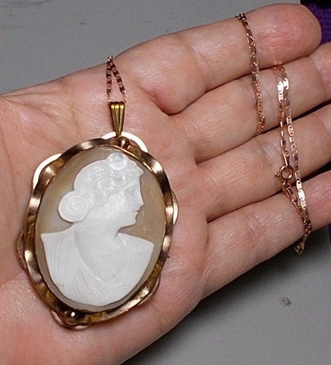 SALE Antique Copper Diana Shell Cameo VERY RARE Large 2 1/4" Shell ...